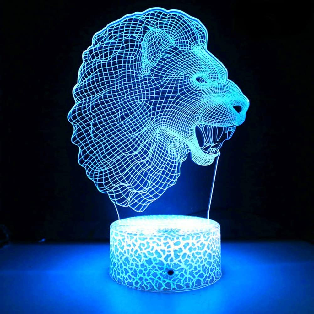 YSTIAN 3D Lion Night Light Table Desk Optical Illusion Lamps 7 Color ...