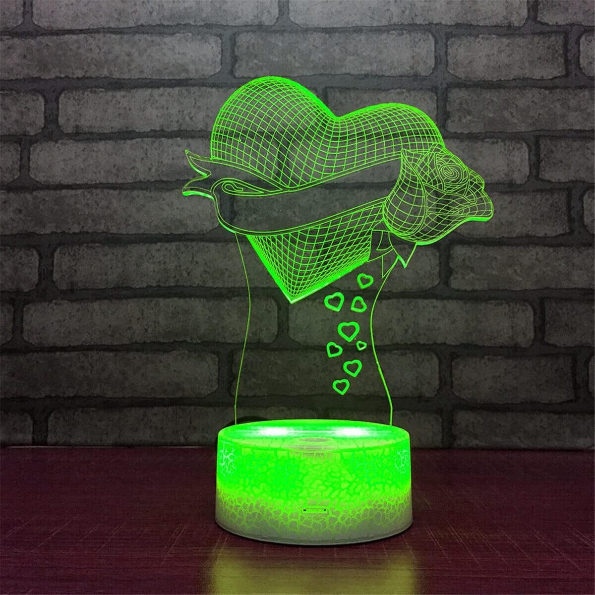 YSTIAN 3D Love Heart Night Light Decor Table Desk Optical Illusion ...
