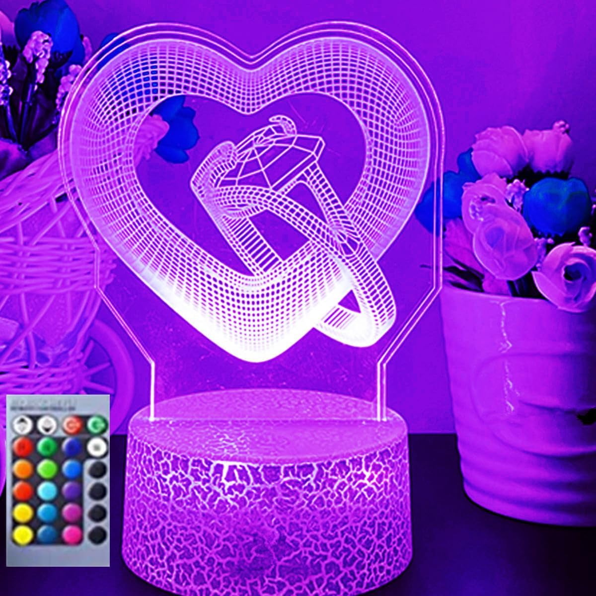 YSTIAN 3D Love Heart led Night Light Lamp Illusion 16 Color Changing ...