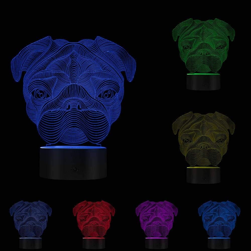YSTIAN 3D Lovely French Bulldog Pug Shape Novelty Table Lamp LED Night ...