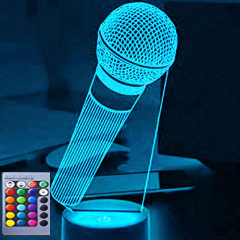 YSTIAN 3D Microphone Night Light Decor Table Desk Optical Illusion ...