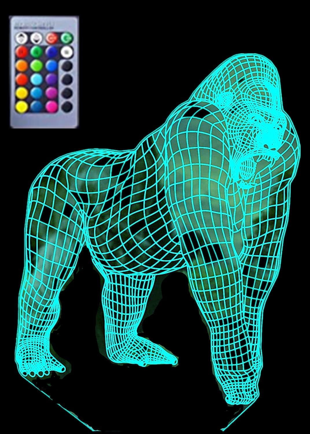 YSTIAN 3D Monkey Gorilla Night Light Table Desk Optical Illusion Lamps ...