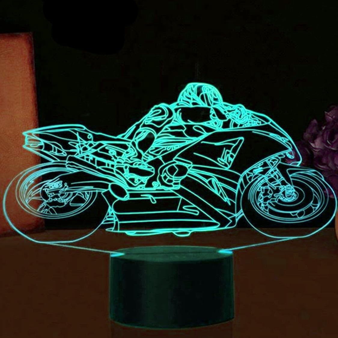 YSTIAN 3D Motorcycle Car Night Light Decor Table Desk Optical Illusion ...