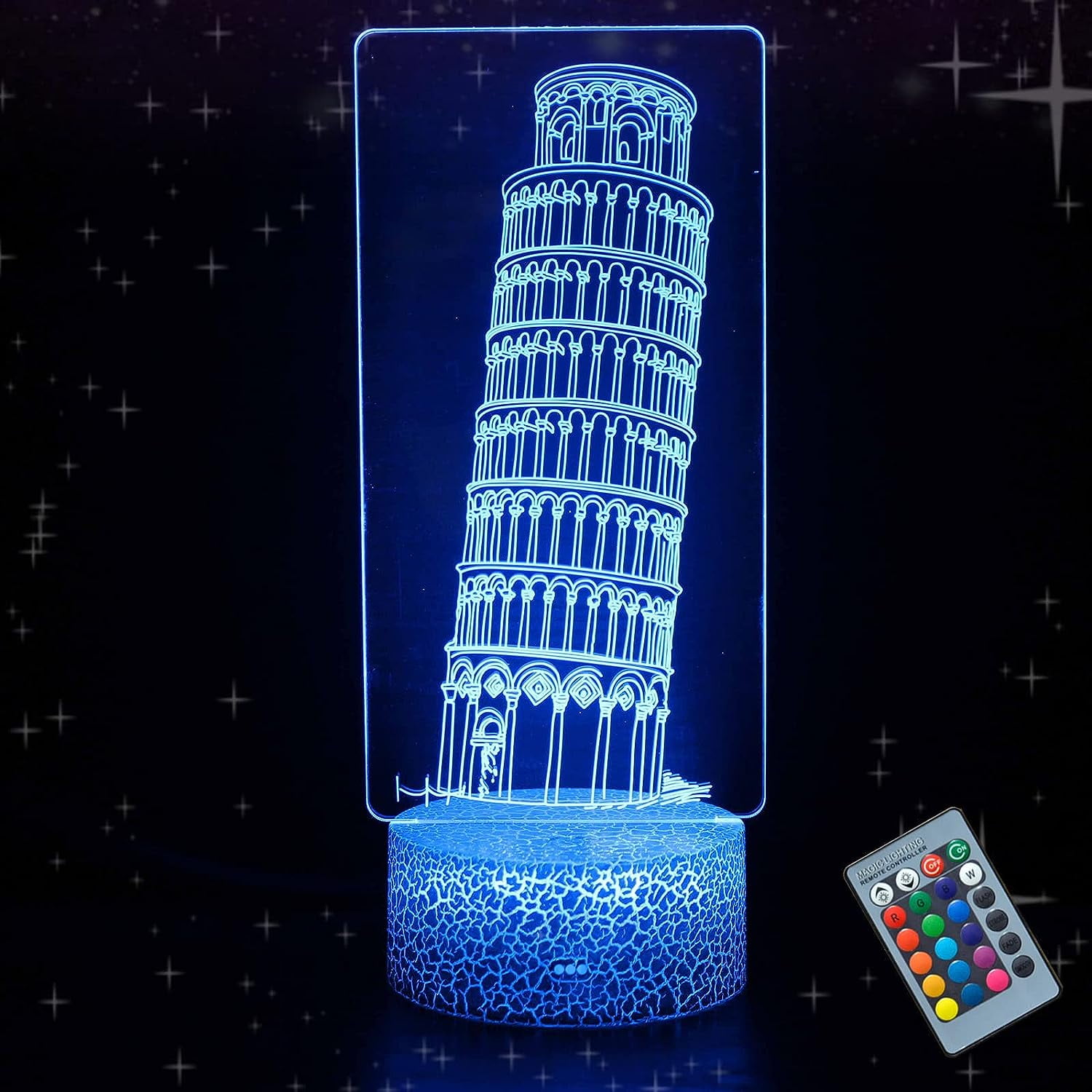 YSTIAN 3D Night Lights The Leaning Tower of Pisa 16 Colors Changeable ...
