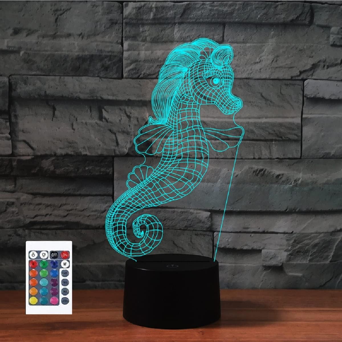 YSTIAN 3D Ocean Seahorse Remote Control 16 Color Night Lights Illusion ...