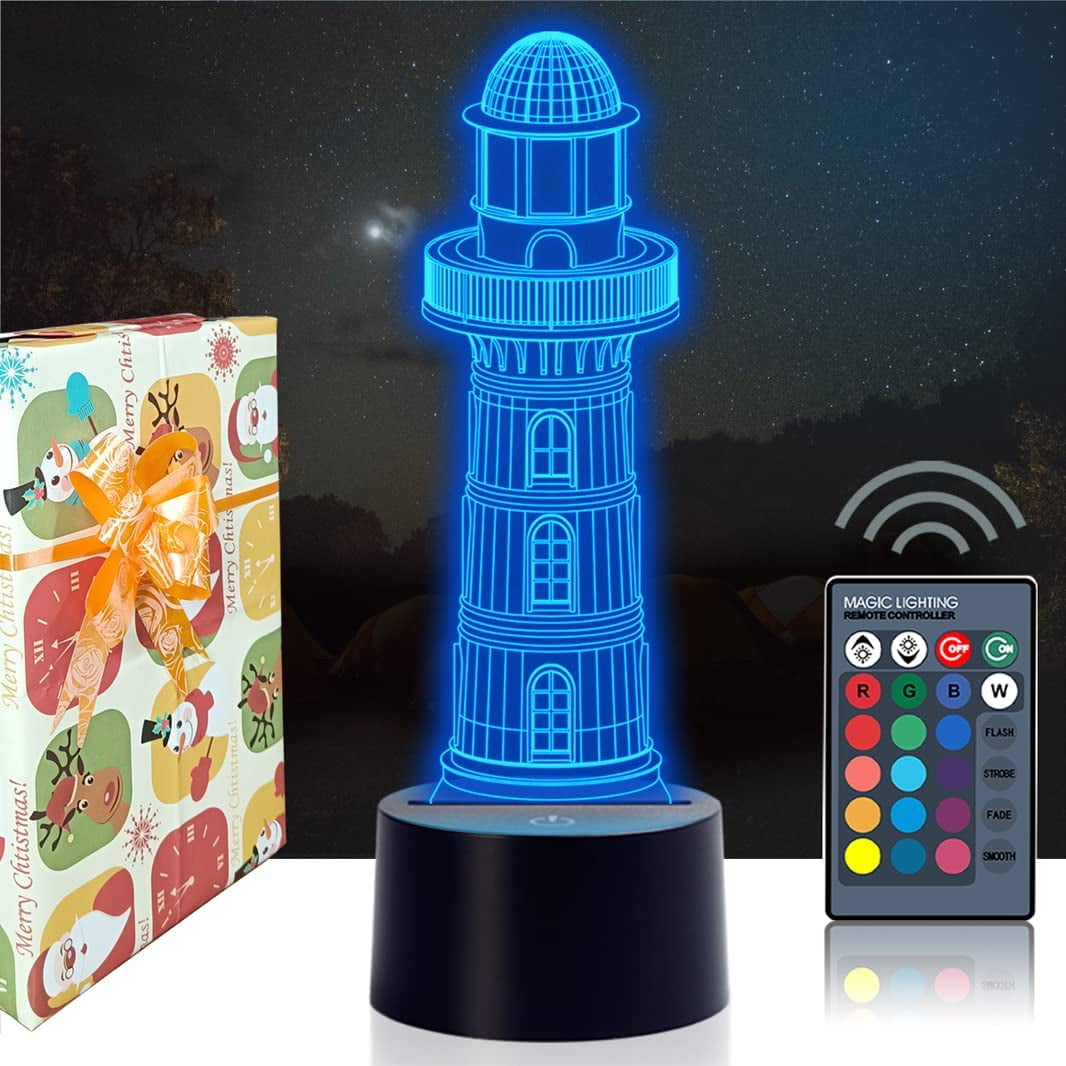 YSTIAN 3D Optical Illusion Lighthouse Night Lights, 3D Lighthouse Lamp ...
