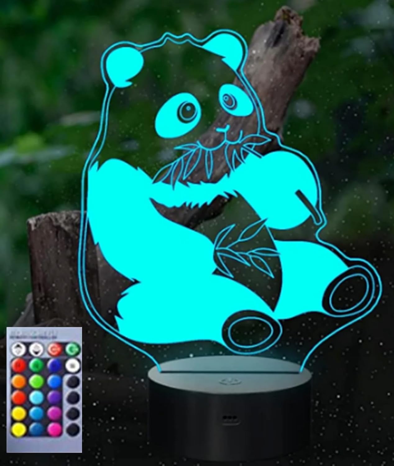 YSTIAN 3D Panda Night Light Table Desk Optical Illusion Lamps 16 Color ...