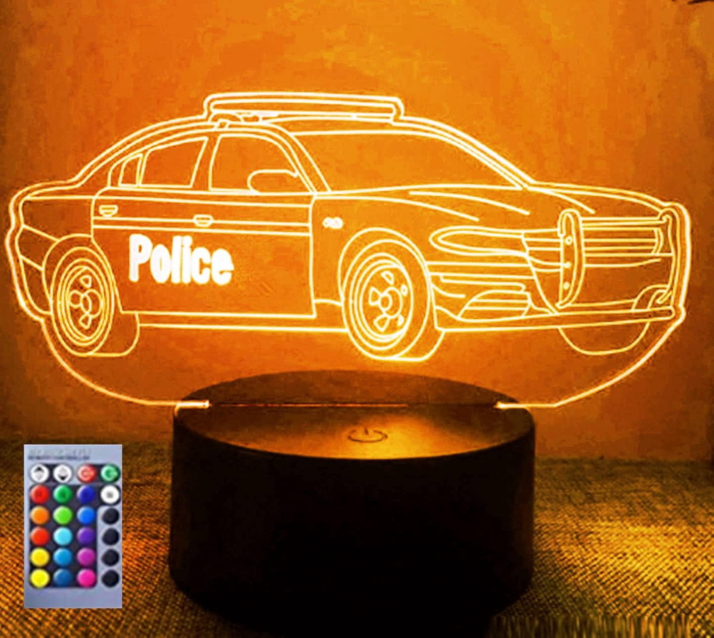 YSTIAN 3D Police car Night Light Lamp Illusion Night Light 16 Color ...