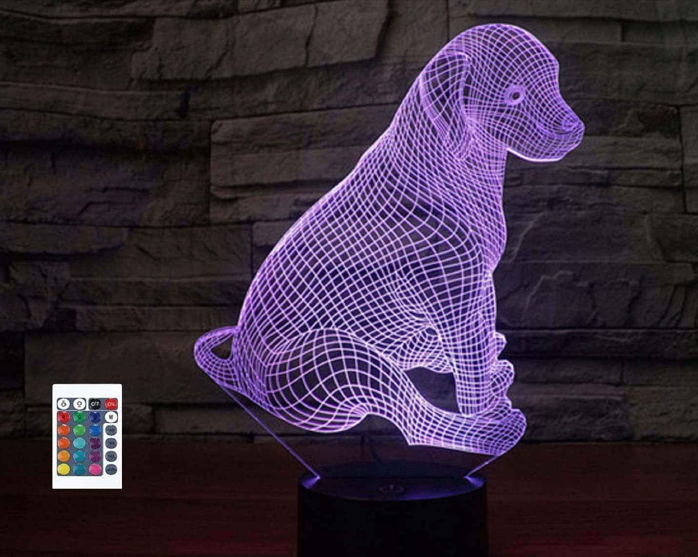 YSTIAN 3D Puppy Dog Remote Control 16 Color Night Lights Illusion ...