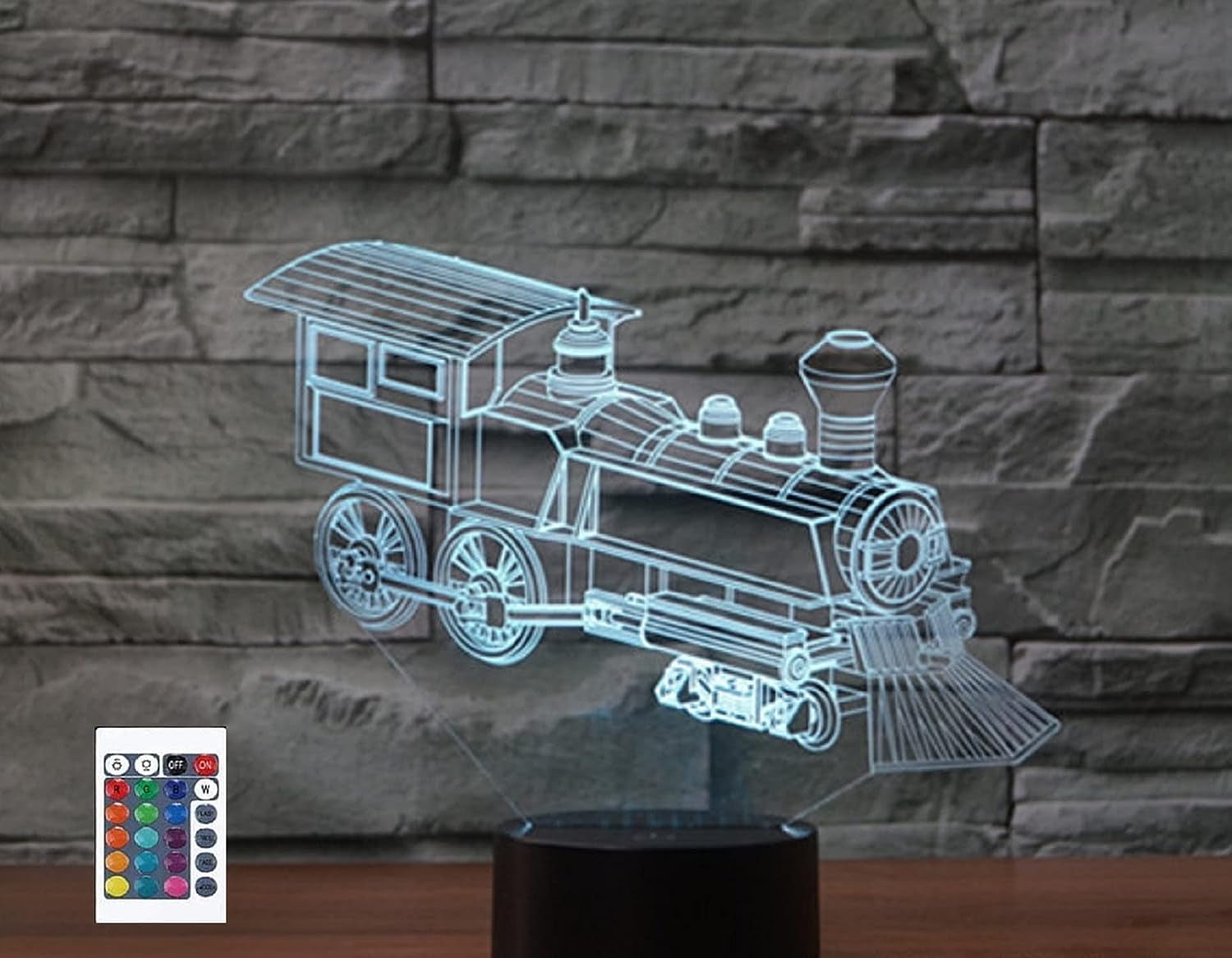 YSTIAN 3D Railway Engine Remote Control 16 Color Night Lights Illusion ...