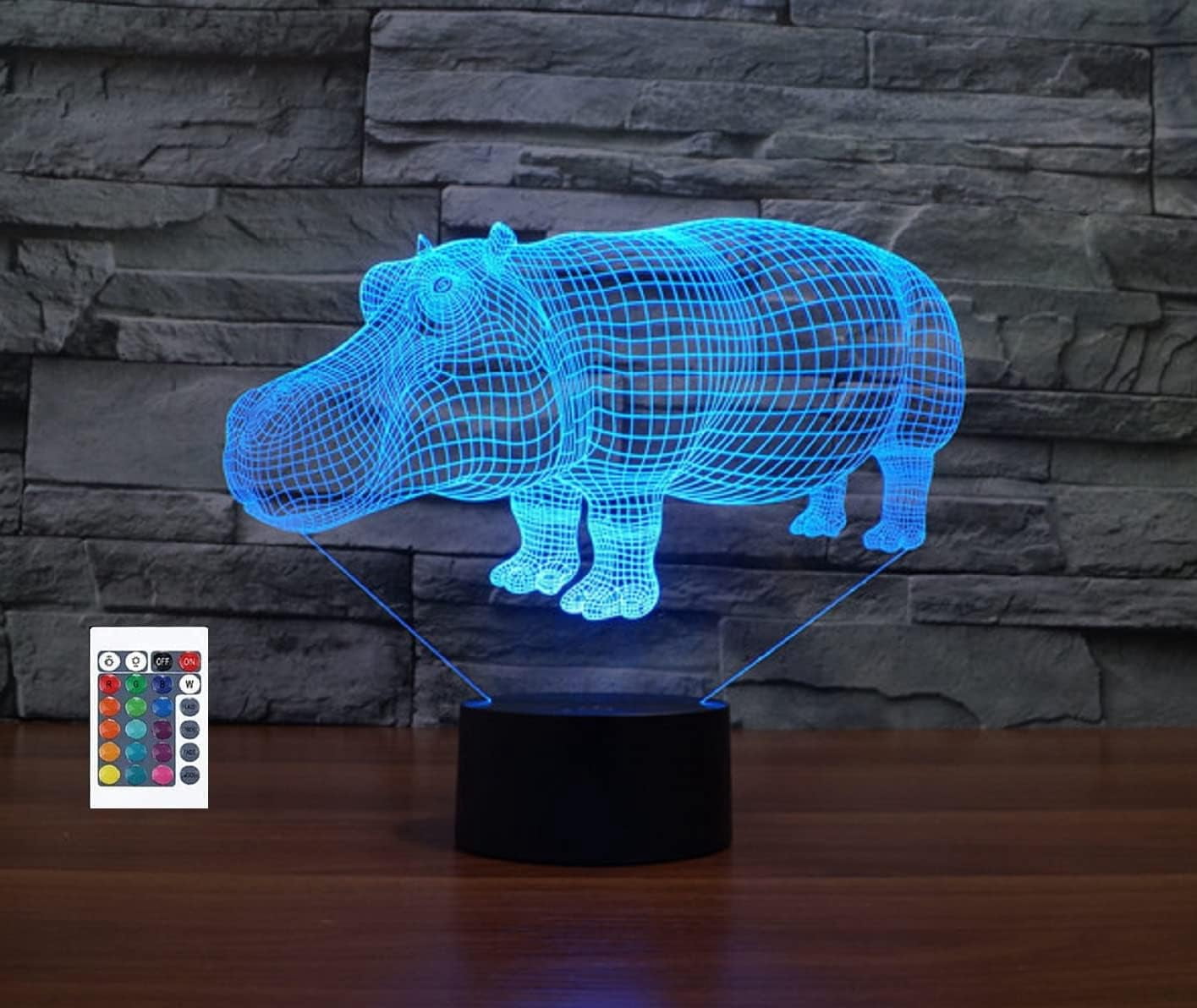 YSTIAN 3D Rhinoceros Remote Control 16 Color Night Lights Illusion ...