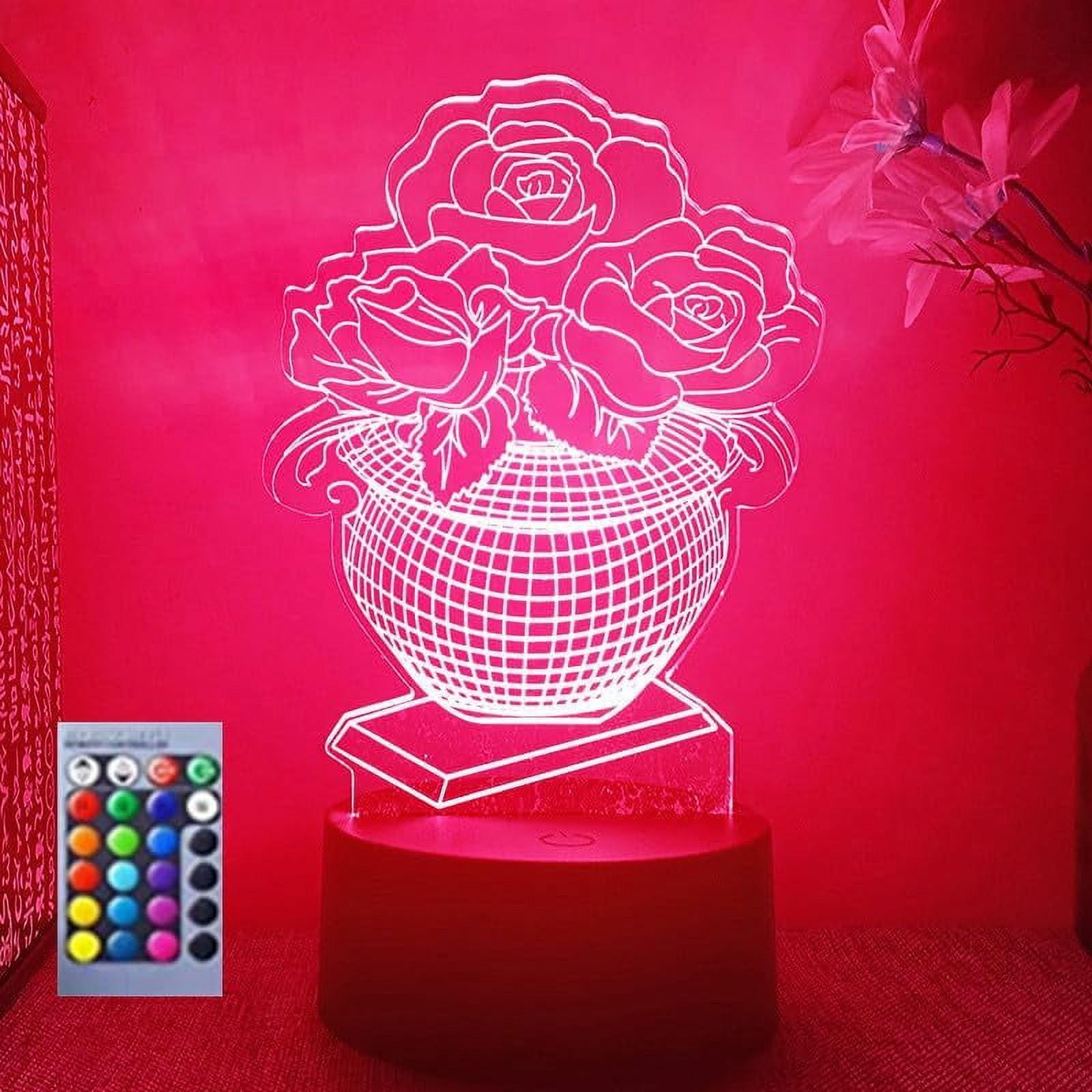 YSTIAN 3D Rose Flower led Night Light Lamp Illusion Night Light 16 ...