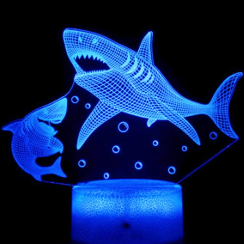 YSTIAN 3D Shark Fish Night Light Lamp Illusion Night Light 7 Color ...