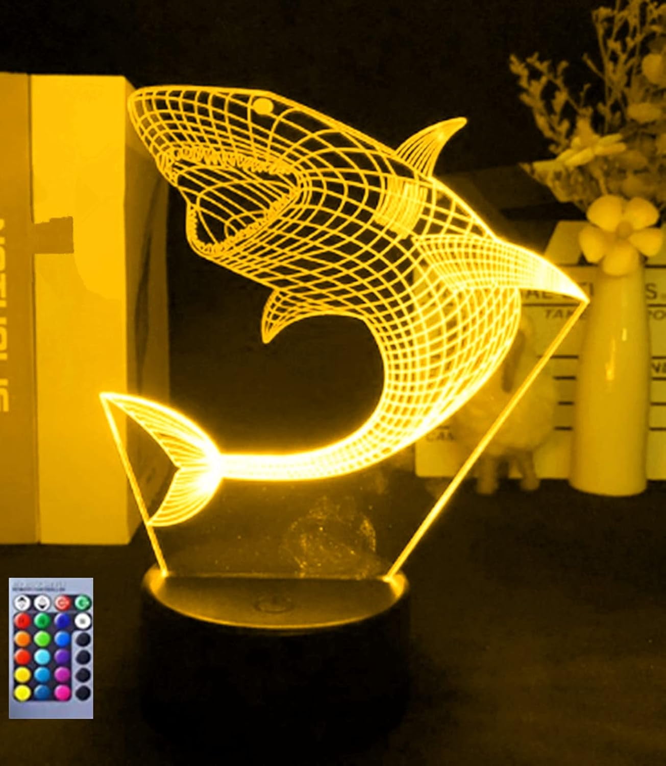 YSTIAN 3D Shark Fish Night Light Table Desk Optical Illusion Lamps 16 ...