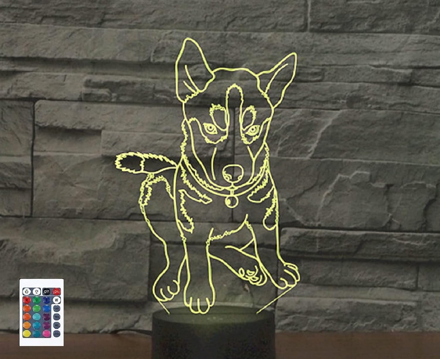 YSTIAN 3D Siberian Husky Remote Control 16 Color Night Lights Illusion ...