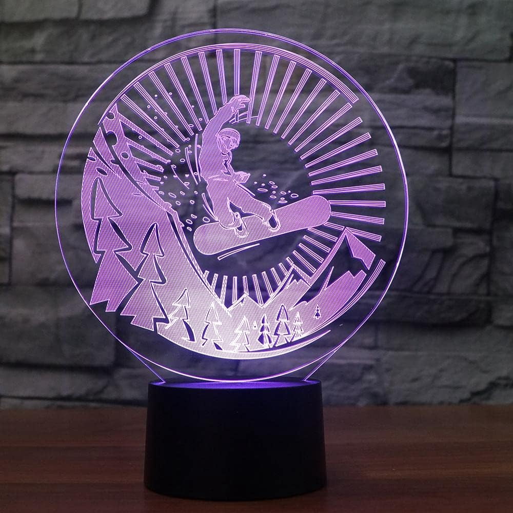 YSTIAN 3D Skiing Night Light led Lamp Illusion 7 Color Changing Touch ...