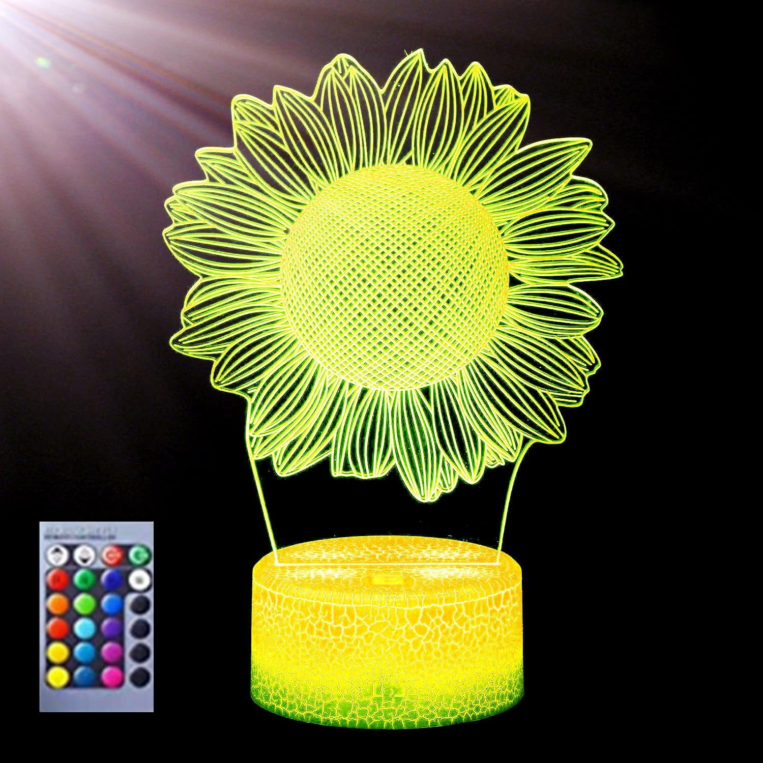 YSTIAN 3D Sun Flower Night Light Table Desk Optical Illusion Lamps 16 ...