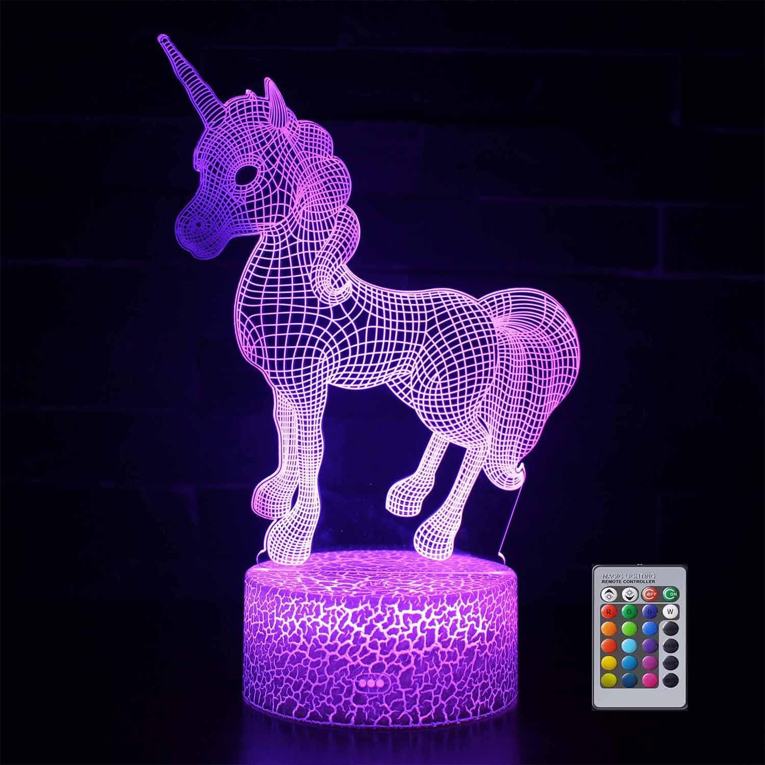 YSTIAN 3D Unicorn Night Light for Kids, Lamp with 16 Colors Change and ...