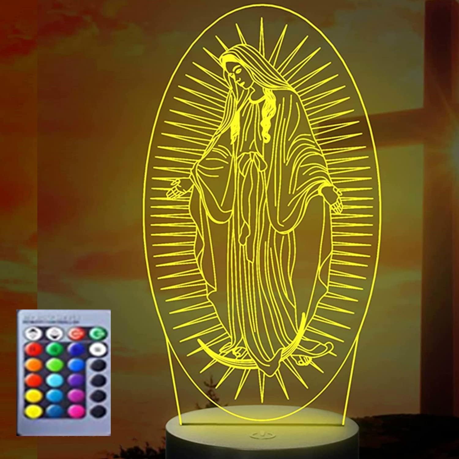 YSTIAN 3D Virgin Mary Night Light Decor Table Desk Optical Illusion ...