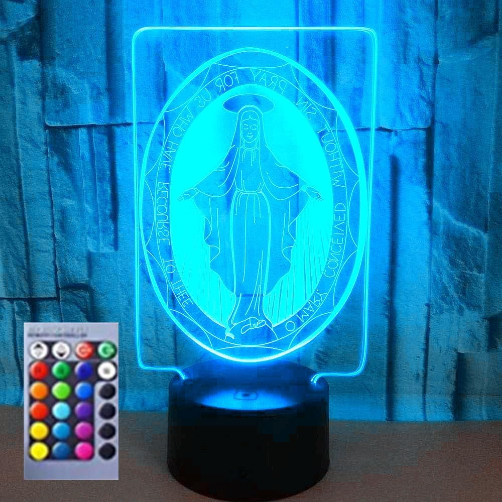 YSTIAN 3D Virgin Mary Night Light Decor Table Desk Optical Illusion ...
