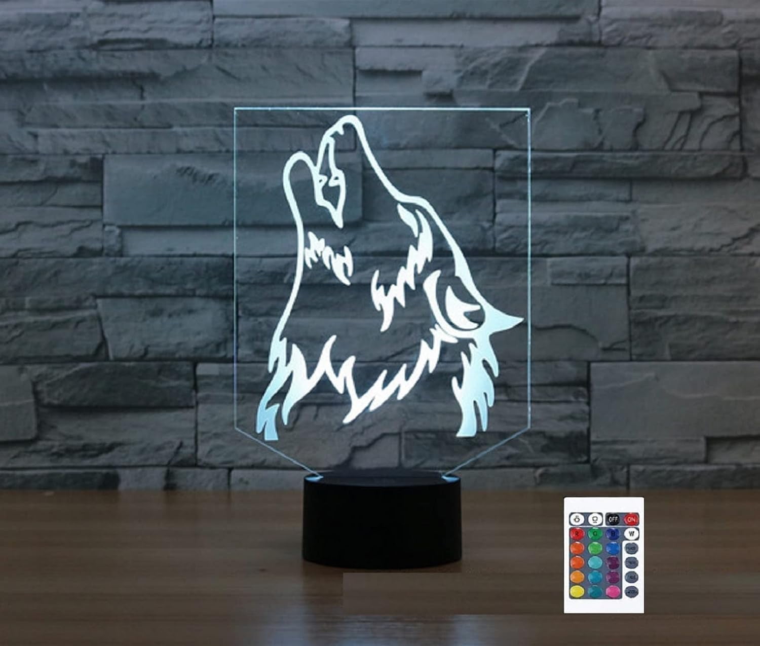 YSTIAN 3D Wolf Remote Control 16 Color Night Lights Illusion Acrylic ...