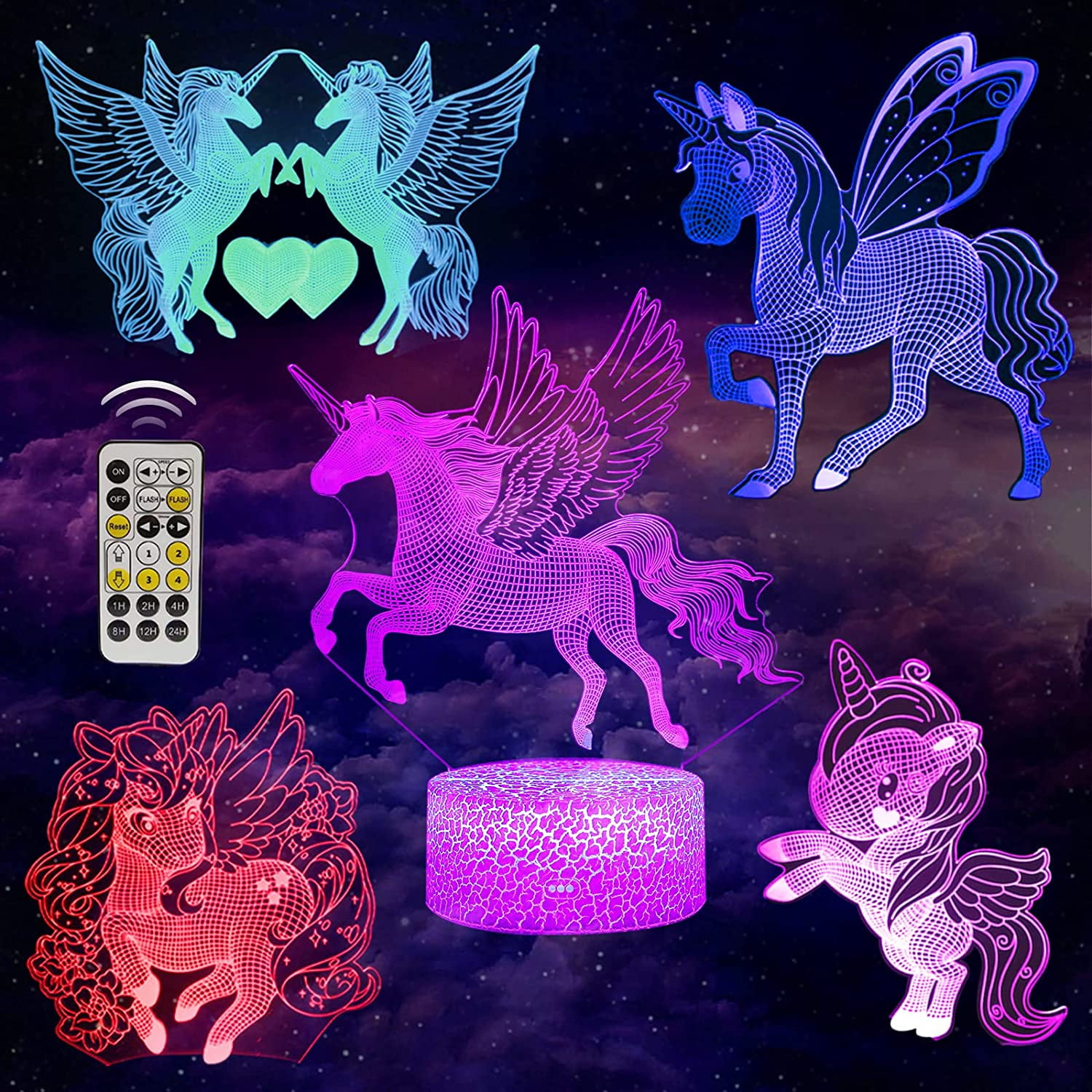 YSTIAN 5 Pattern Unicorn 3D Night Light for Girls Bedroom Led Light ...