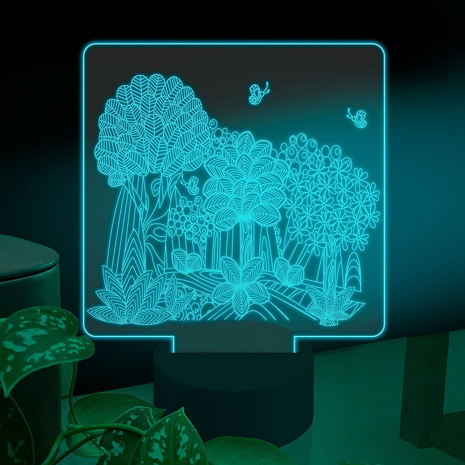 YSTIAN Botanic Table Desk Lamp, Foliage of Jungle Plants Exotic Forest ...