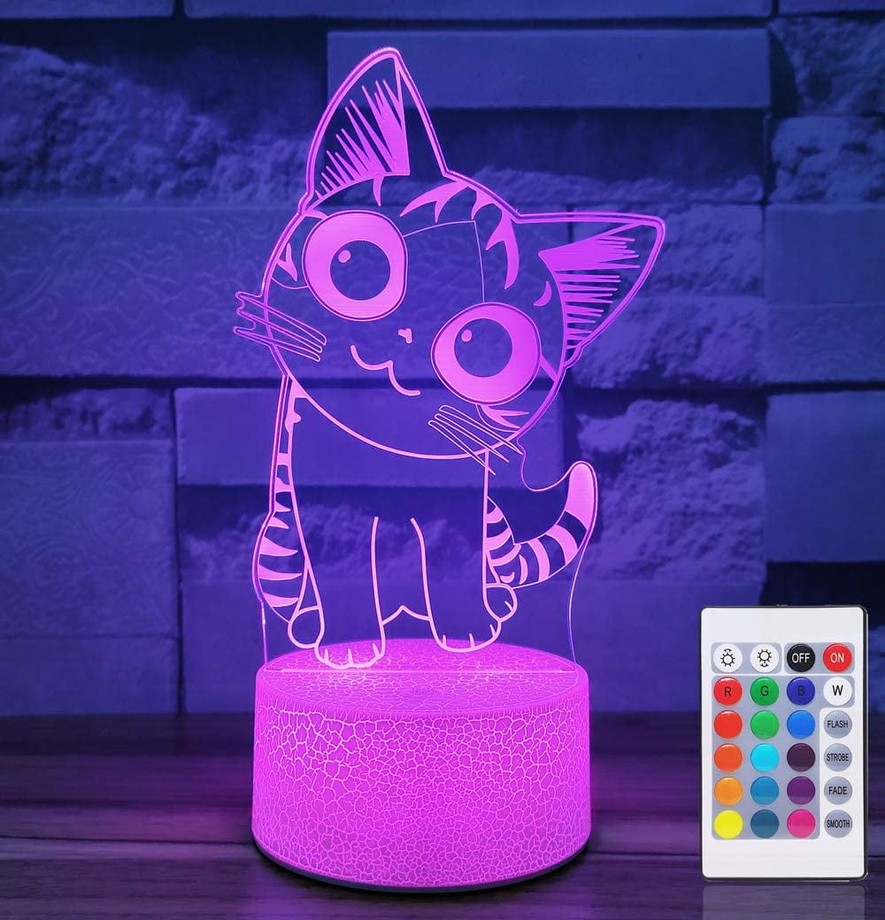 YSTIAN Cat Gift Cat 3D Illusion Lamp for Kids 16 Colors Changing Cute ...