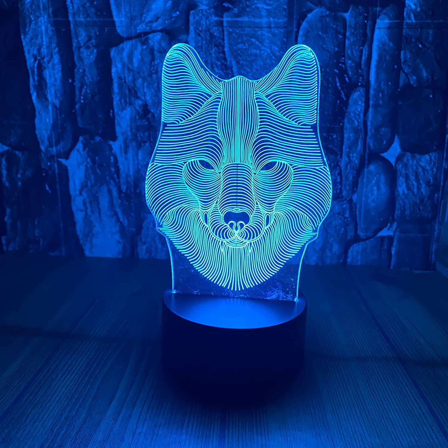 YSTIAN Cute Animals Wolf Head Anime Character 3D LED Optical Illusion ...