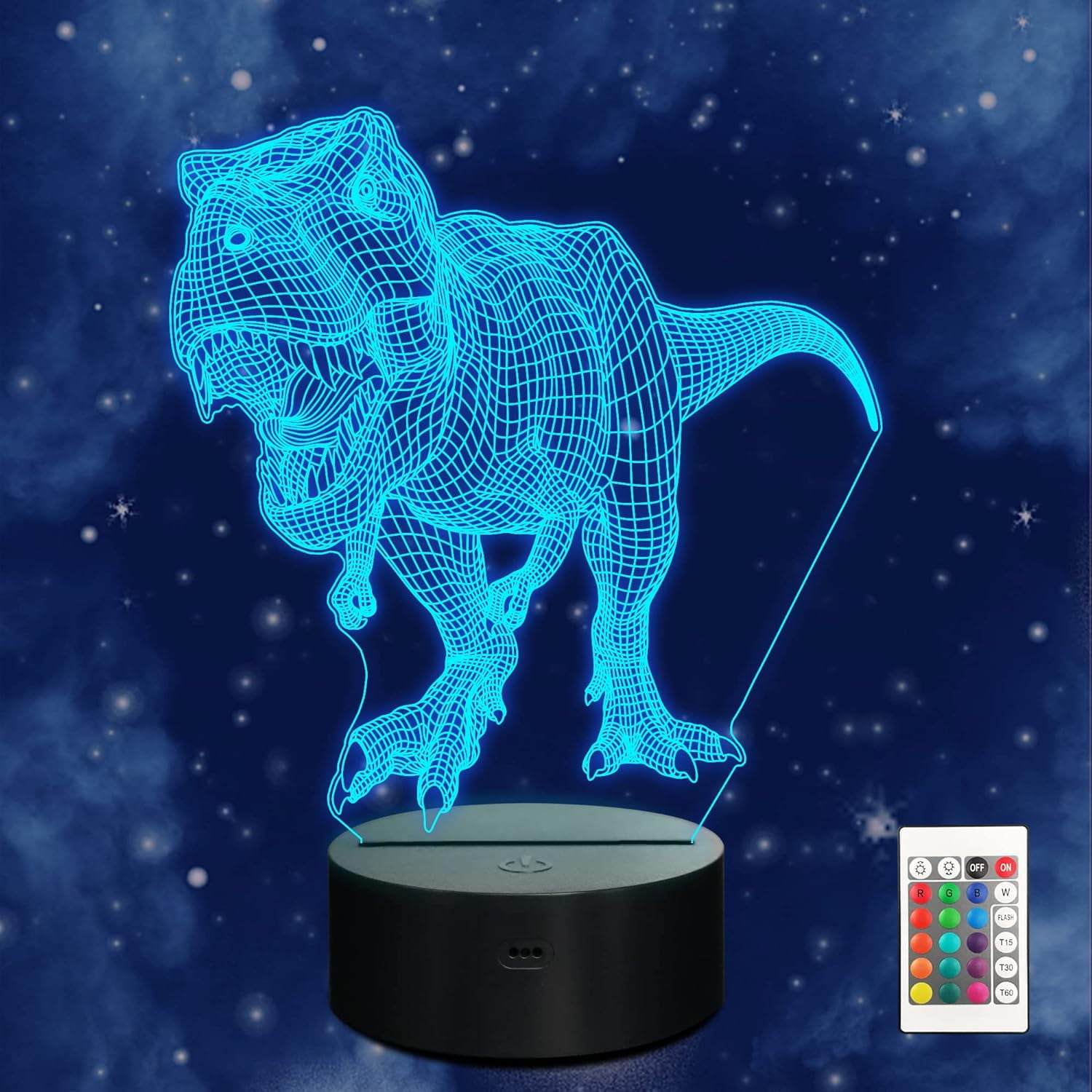 YSTIAN Dinosaur 3D Illusion Lamp for Kids Dinosaur Night Light with 16 ...