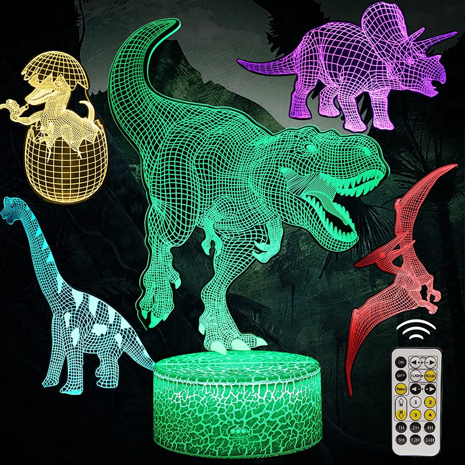 YSTIAN Dinosaur Night Lights for Boy - 5 Patterns 3D LED Illusion Lamp ...