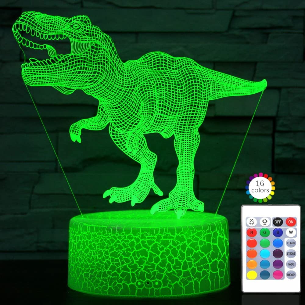 YSTIAN Dinosaur Toy T-Rex 3D Night Light for Kids 16 Colors Dimmable ...