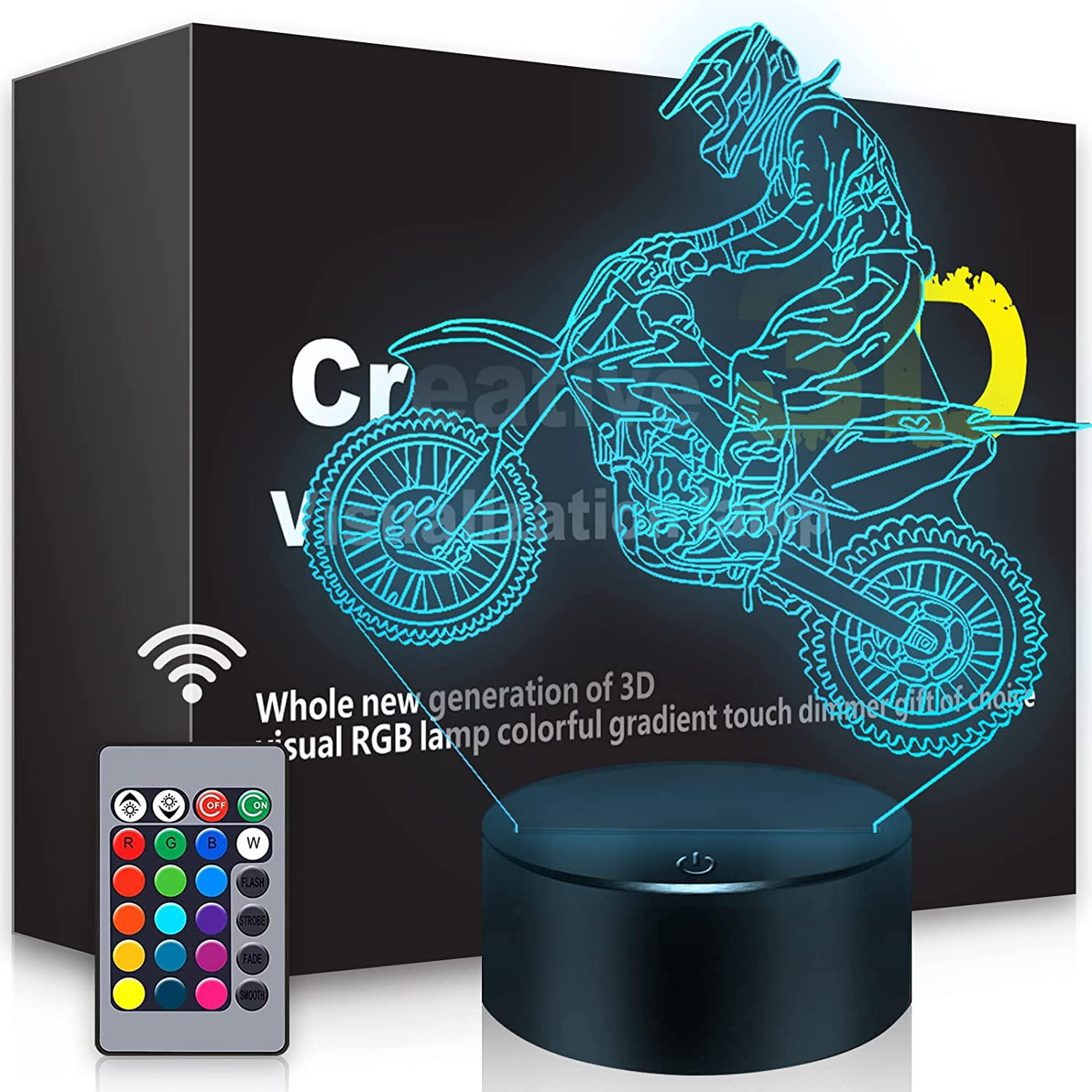 YSTIAN Dirt Bike Gift 3D Night Light, 16 Colors Changes Remote Control ...