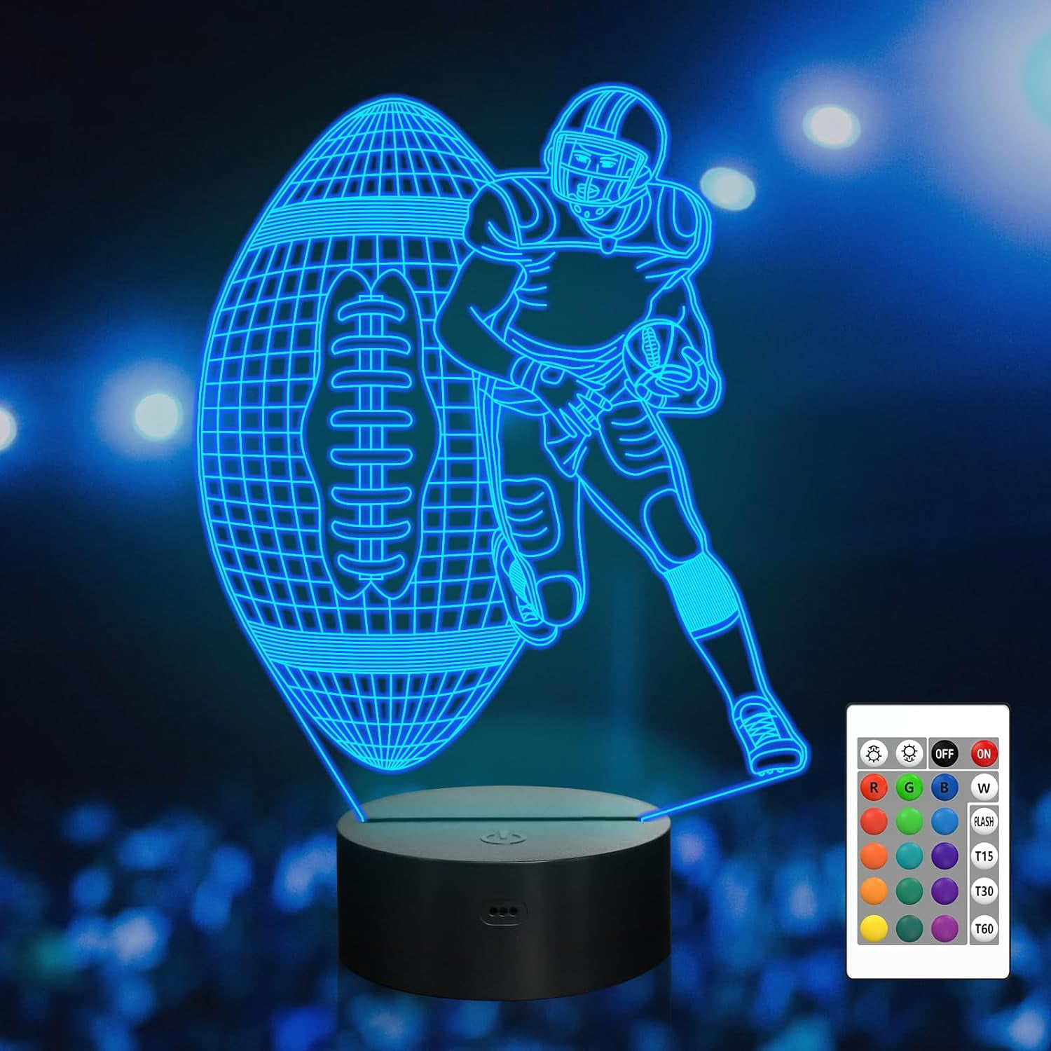 YSTIAN Football Player 3D Nightlight, Rugby Illusion LED Lamp with ...