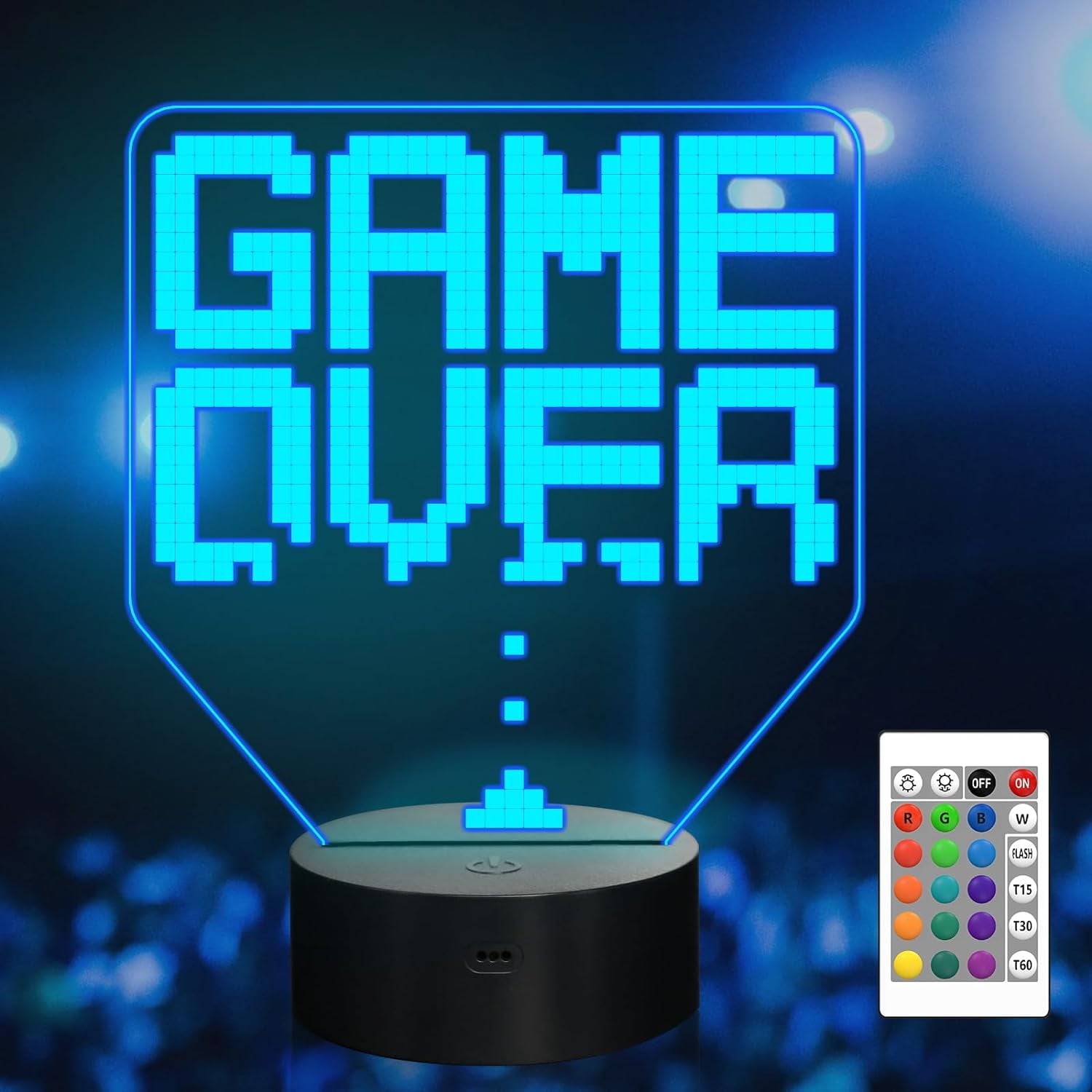 YSTIAN Game Over Pixel Light, 3D Illusion Optical Night Lamp with ...