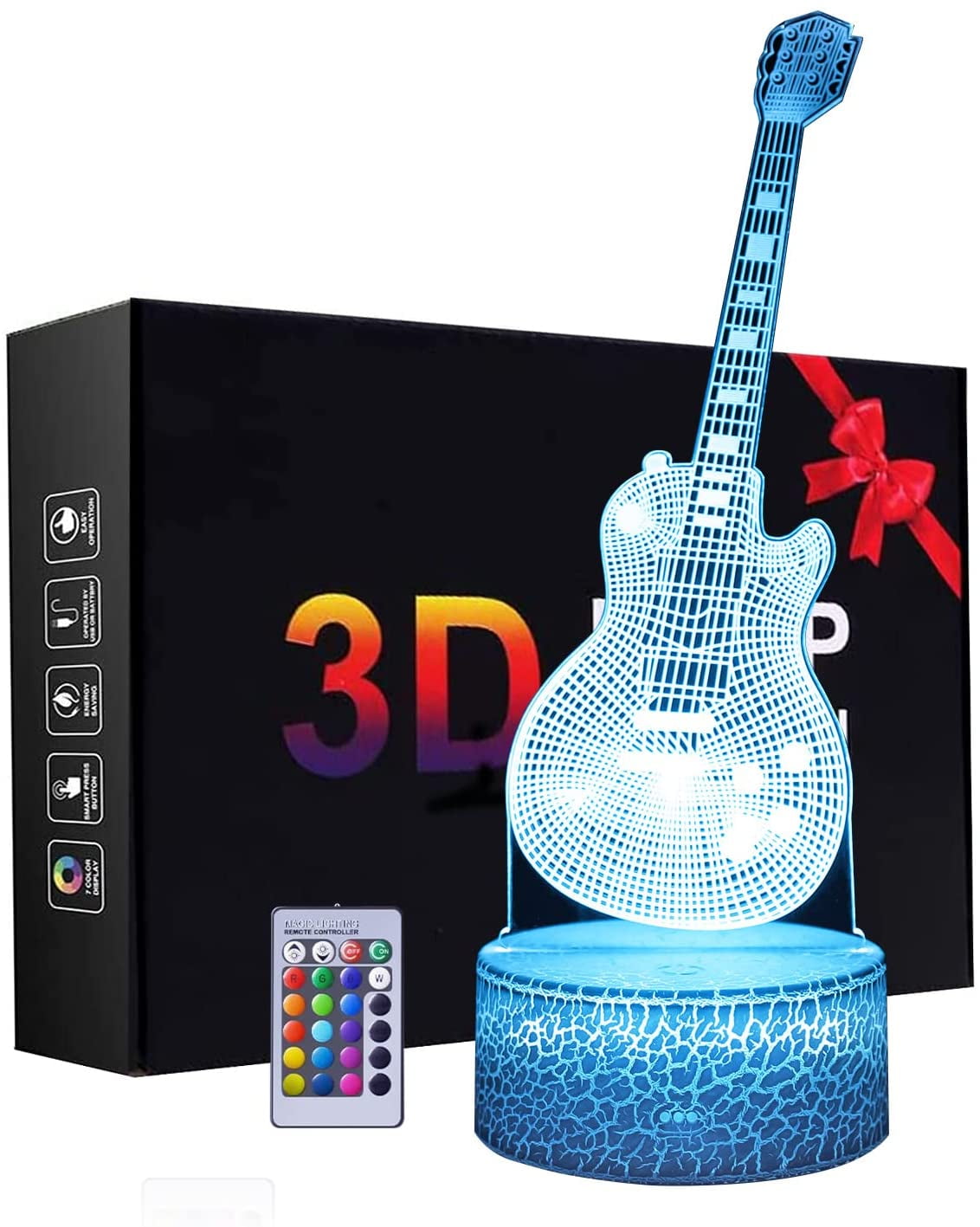 YSTIAN Guitar Night Lights,3D Optical Illusion Lamps Remote Controller ...