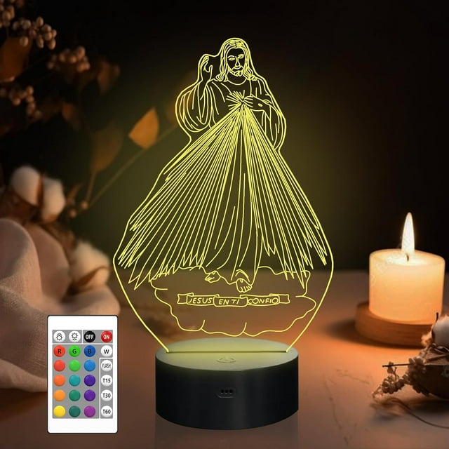 YSTIAN Jesus 3D Illusion Night Light, Sacred Heart of Jesus LED Optical ...