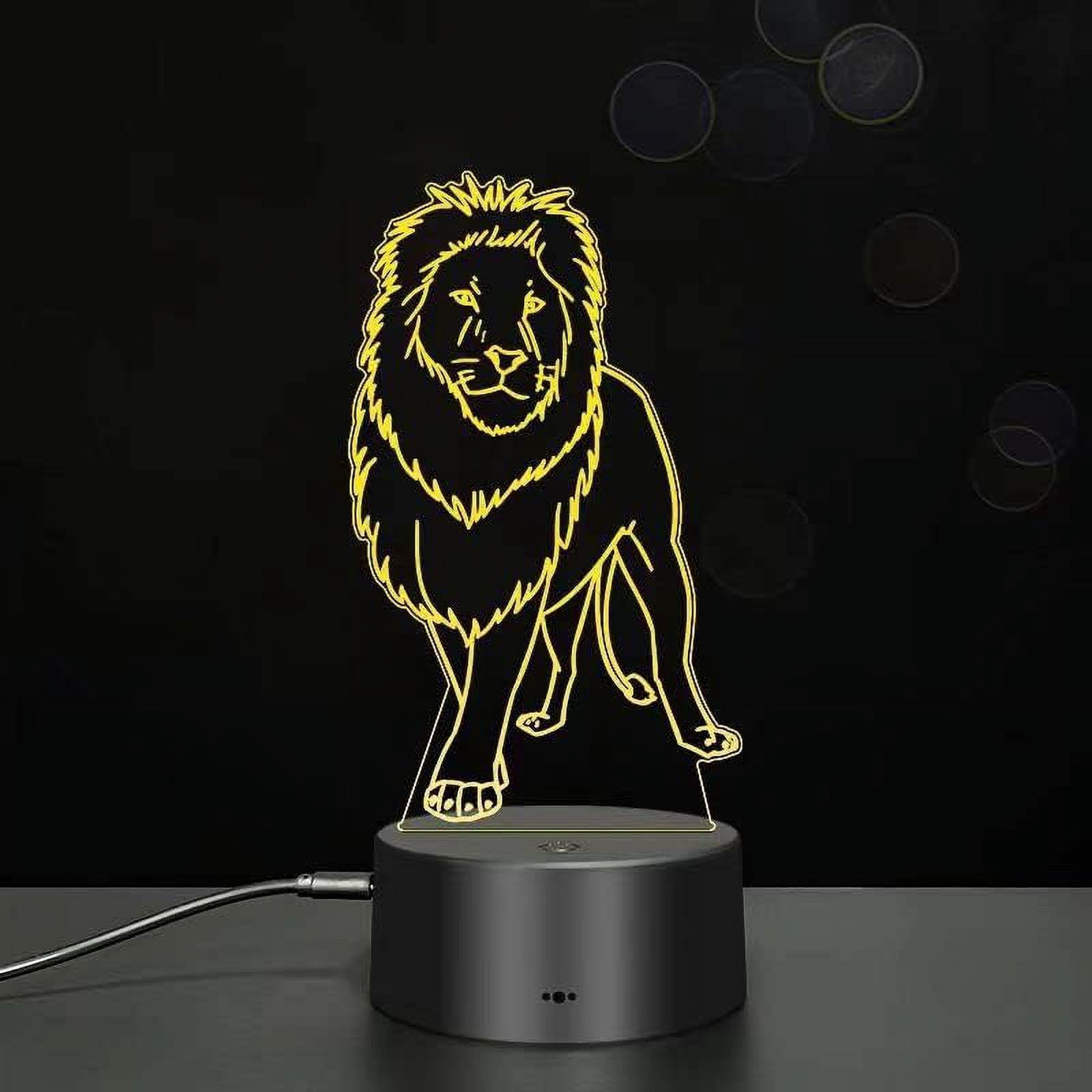 YSTIAN Lion 3D Light, 3D Leo 7 Colors Optical Bedside Desk Lamp with ...