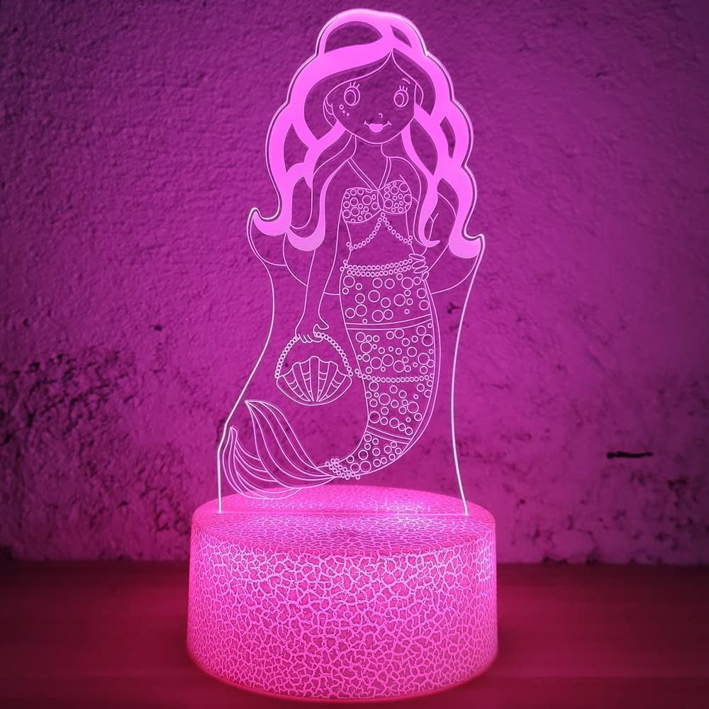 YSTIAN Mermaid Gifts Night Light for Girls,Mermaid 3D Illusion Lamp ...