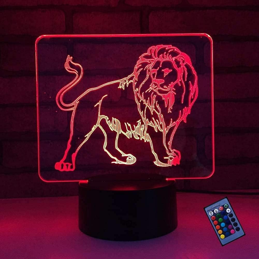 YSTIAN Optical Illusion 3D Lion Lamp Night Light 16 Colors Changing USB ...