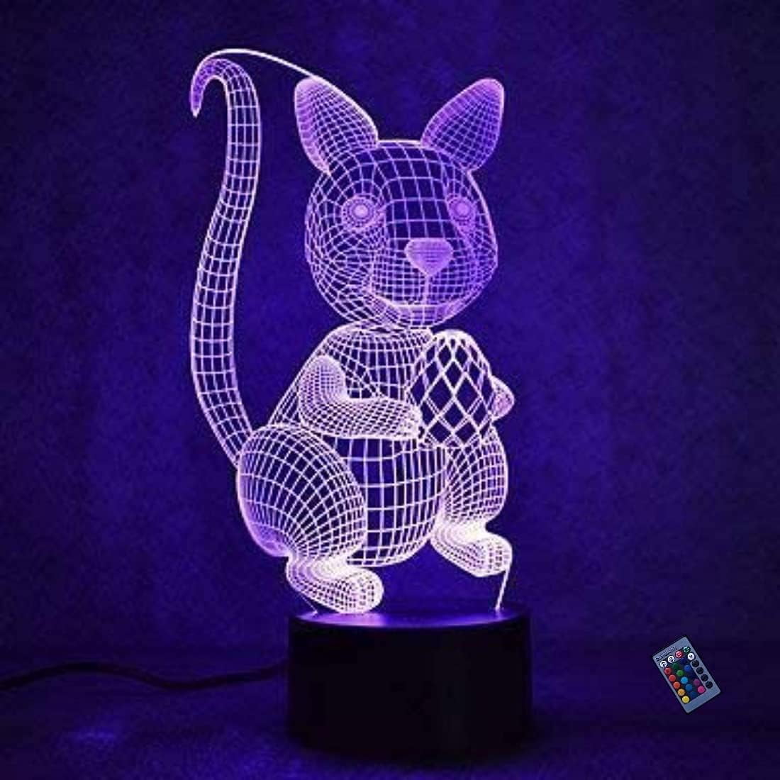 YSTIAN Optical Illusion 3D Squirrel Night Light 16 Colors Changing USB ...