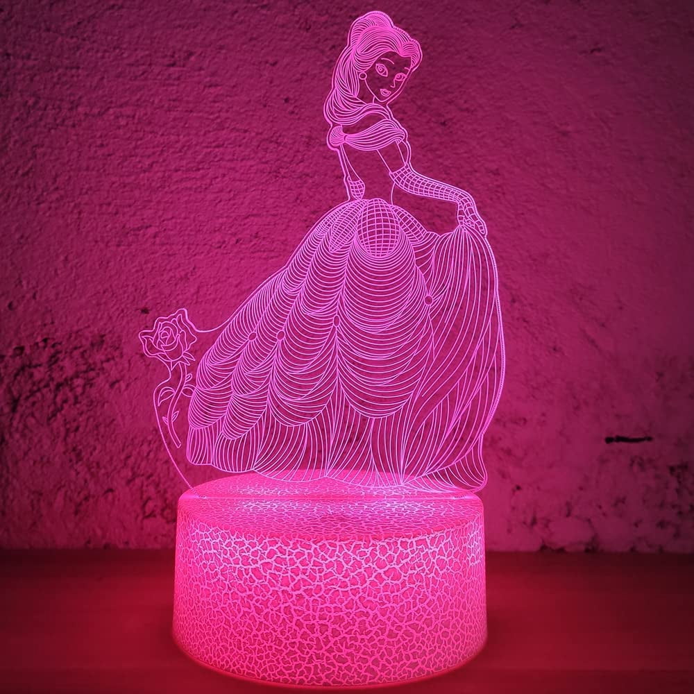 YSTIAN Princess Gift Night Light for Girls,Princess 3D Illusion Lamp ...
