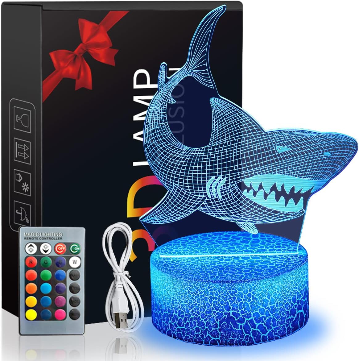 YSTIAN Shark Gifts Night Light for Kids, 3D Shark Lamp with Remote ...