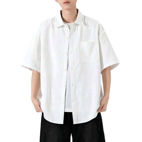 YSUEJPF Men's Big & Tall Button Up Shirt Casual Half Sleeve Loose Fit ...