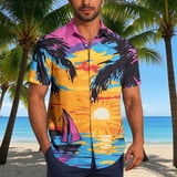YSUEJPF Mens Summer Hawaiian Shirt, Short Sleeve Floral Print Loose Fit ...