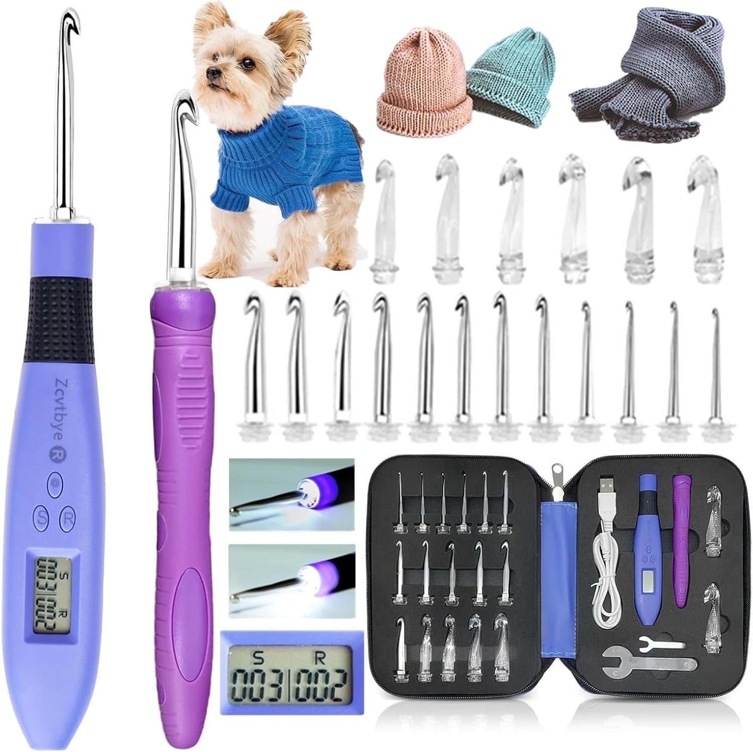 YSZZYSM 18 Sizes Lighted Crochet Hooks Set, Counting Crochet Hooks 2mm ...