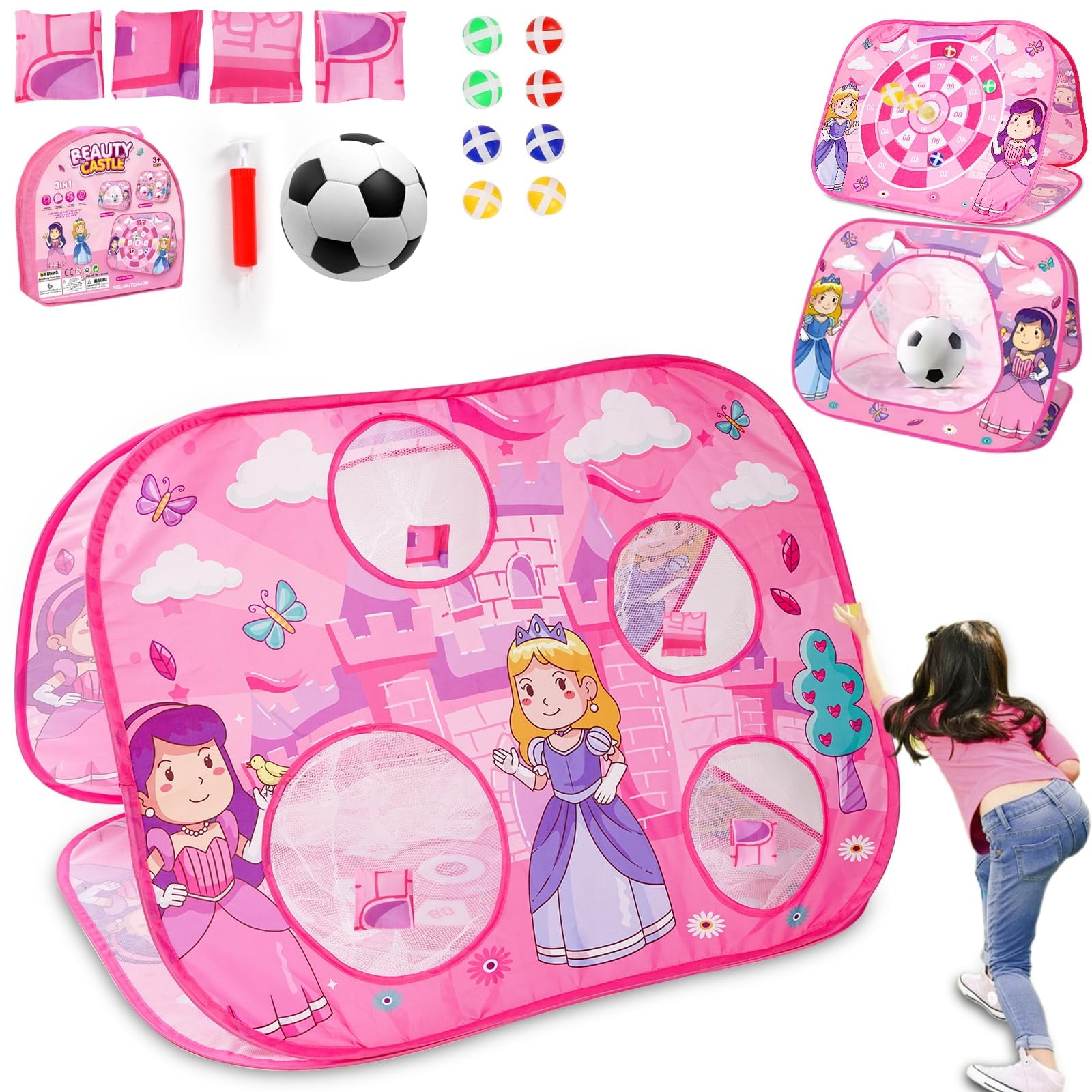 YSZZYSM 3-in-1 Sticky & Bean Bag Toss Game for Toddlers, Princess ...