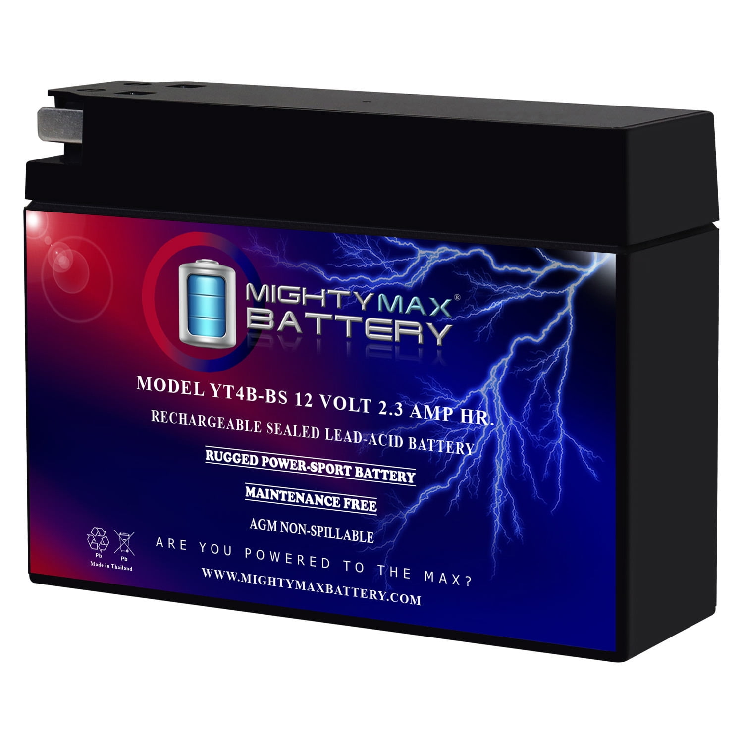 YT4B-BS 12V, 2.3Ah, AGM, Replacement Battery Compatible with Yamaha ...