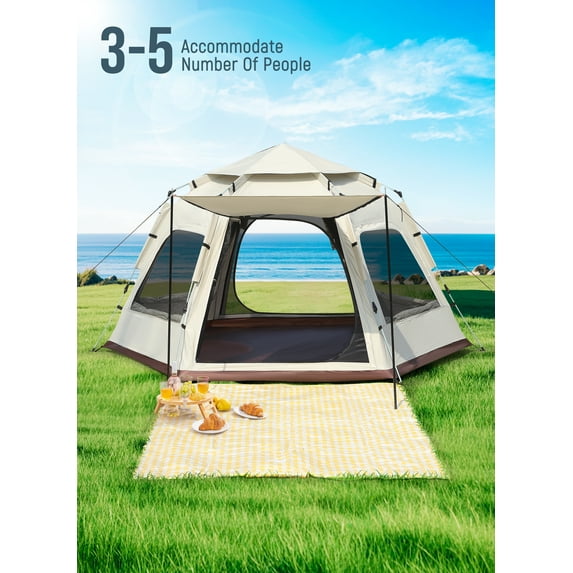 YTAKY 3-5 Person Tent for Camping, Instant Pop Up Camping Tent with Screen Porch, Family Tent ...