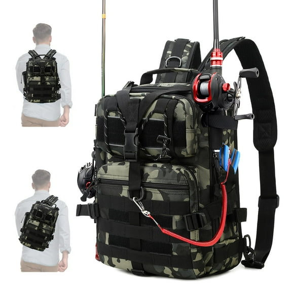 LYUMO Large Capacity Fishing Tackle Backpack, Waterproof Rod Holder Bag ...